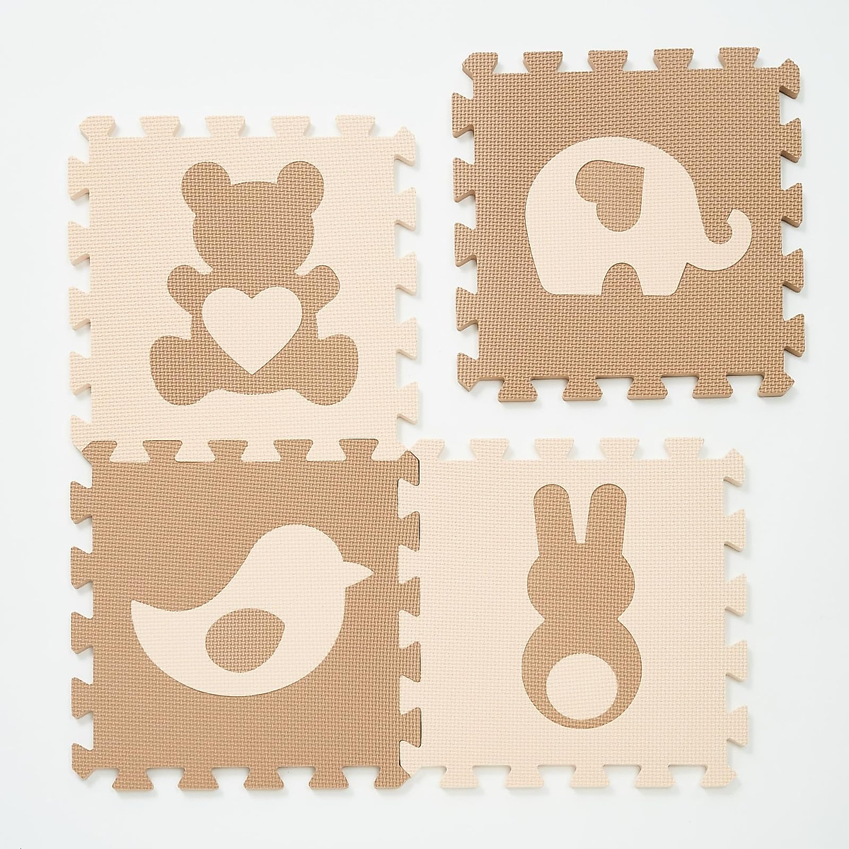 Tadpoles Baby Play Mat, Kid's Puzzle Exercise Play Mat – Soft EVA Foam Interlocking Floor Tiles, Cushioned Children's Play Mat, 16pc, Teddy and Friends, Brown, 50x50