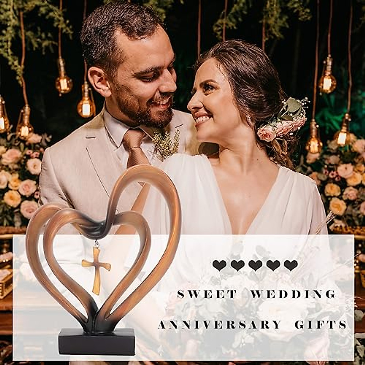 TZufa Wedding Anniversary Couples Gift - 25th 50th Anniversary Wedding Gift Ideas for Wife, Husband, Happy Anniversary, Wedding Decoration for Parents, Her/Him - Brown