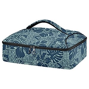 NFMILI Hawaiian Tribal Casserole Carrier for Hot and Cold, Insulated Food Delivery Bag Reusable Warmer Carrier Bag with Inner Pocket Aesthetic Print 15.75×11.81×3.94 inch