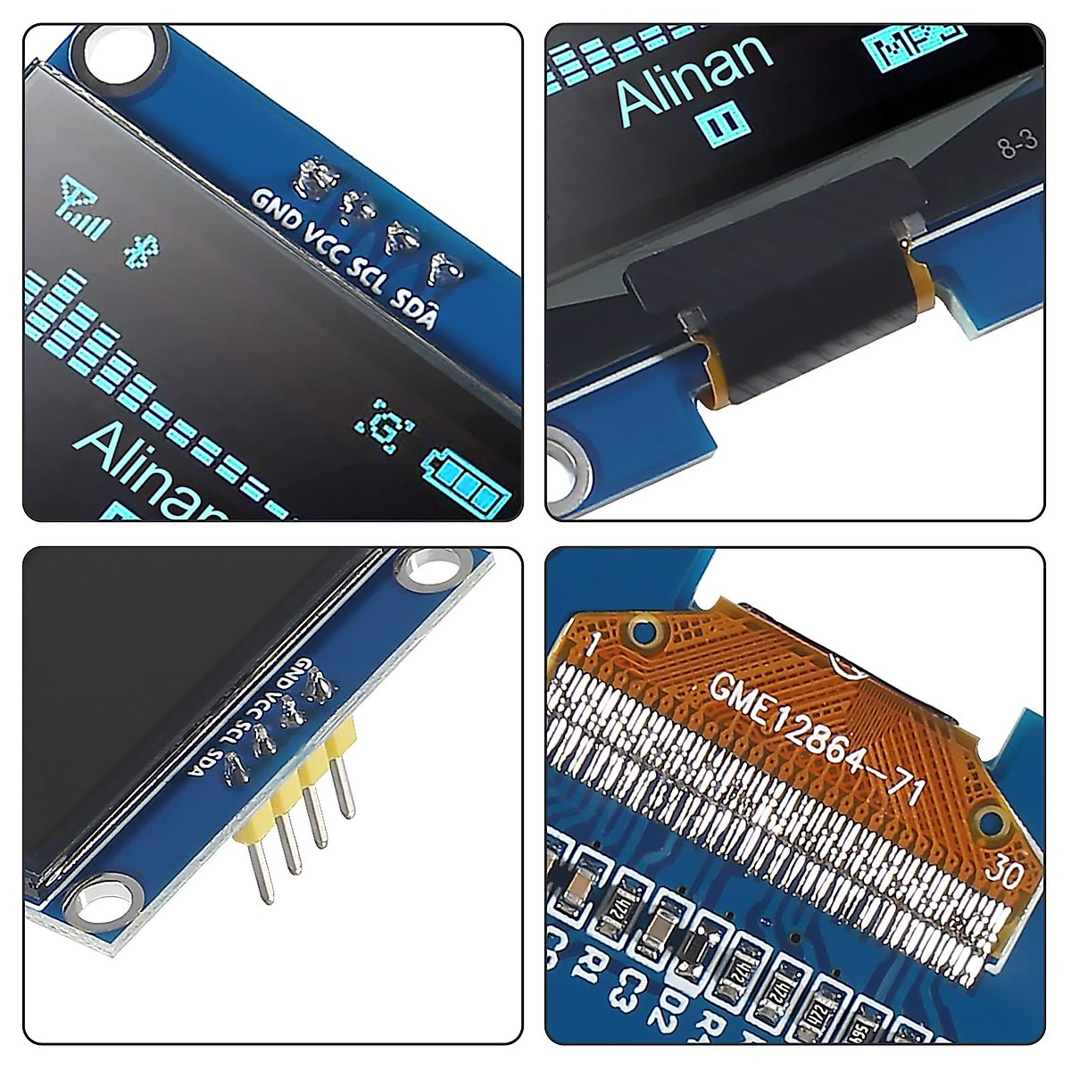 Alinan 2pcs OLED Display Module I2C 4pin 128X64 1.3 Inch Display Module SSH1106 SSD1306 Blue for R3 STM