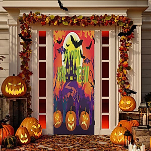 Burbuja Halloween Pattern Door Cover, Stretch Fabric Backdrop Door Porch Covers for Home Party Holidays Decoration, 32x79 in