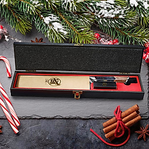 MITSUMOTO SAKARI 8.5 inch Japanese Damascus Chef Knife, Professional Hand-Forged VG-10 Damascus Santoku Knife, Ultra Sharp Meat Sushi Cleaver Kitchen Knife (Nanmu Knife Handle & Sandalwood Box)