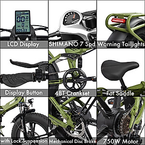 PASELEC PX6 Folding Electric Bike, with 750W Motor, 20"*4.0 Fat Tire,12Ah Battery, 28MPH Max Speed, Full Suspension Foldable e bike, Professional 7-speed, Commuter Bicycle for Adults