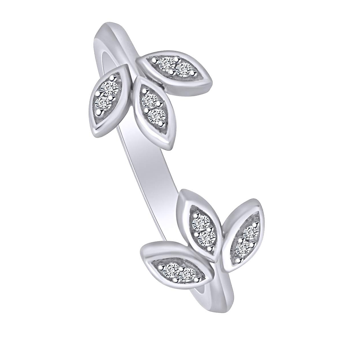 Natural Diamond Accent Open Leaf Wedding Band Ring in 14k White Gold Plated 925 Sterling Silver (0.05 Cttw, I-J Color, I2-I3 Clarity) Ring Size-7