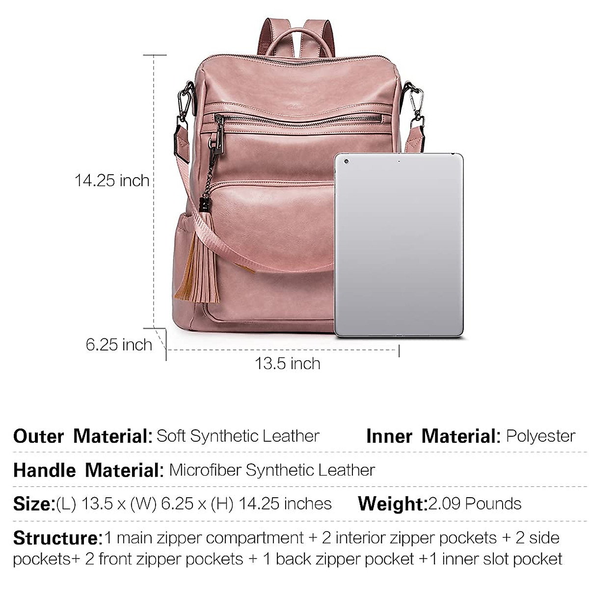 CLUCI Backpack Purse for Women Fashion Crossbody Bag Purse for Women Multi Pockets Vegan Leather Handbags Travel Designer Vintage Ladies Shoulder Bags Light Brown
