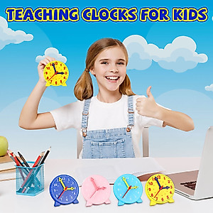 Batiyeer 24 Pcs Teaching Clock Kit for Kids to Tell Time Teaching Clock Mini Geared Clock for Kids Basic Math Development Teacher and Classroom Supplies, 4 Inch (Dark Blue, Yellow, Pink, Sky Blue)
