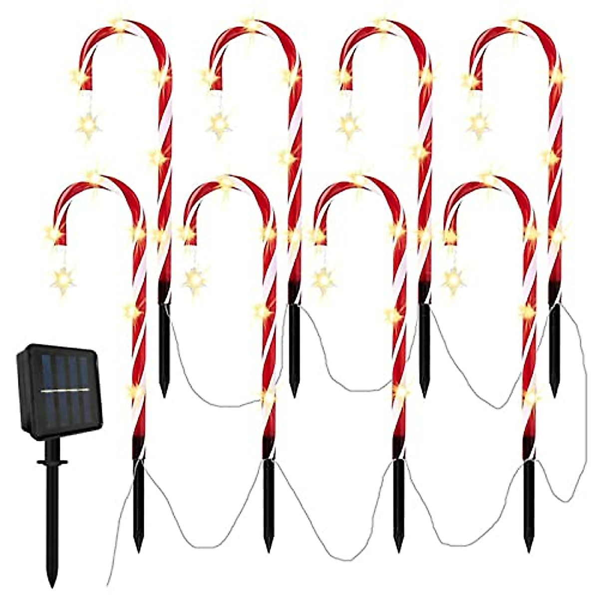 Christmas Candy Cane Lights,8Pcs Solar Christmas Candy Cane Light， Christmas Decoration， for Home Garden Passage Pathway Courtyard Lawn Decoration Light