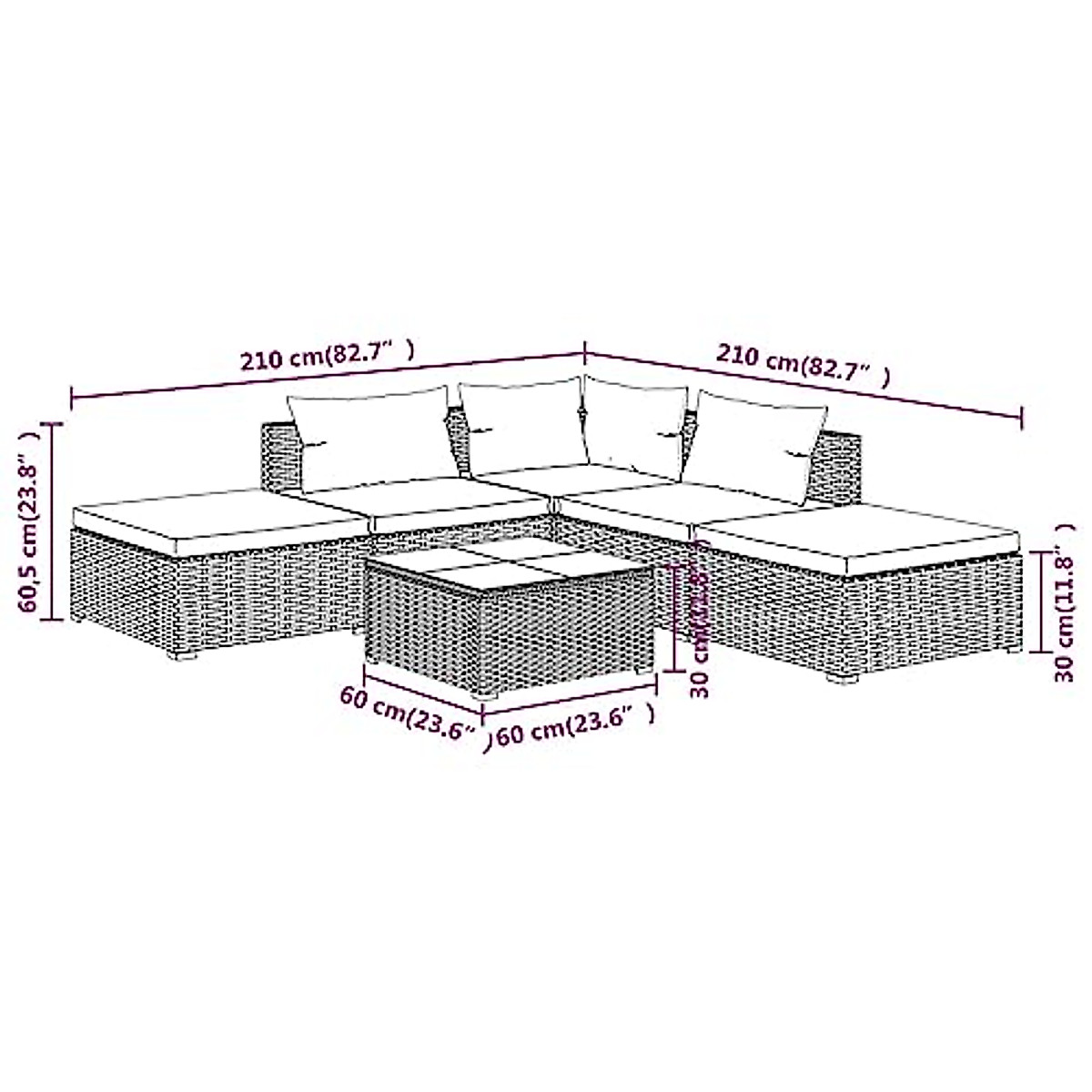 WHOPBXGAD 6 Piece Patio Lounge Set Deck Furniture,Gardens Patio Furniture,Designed for use on lawns, terraces, poolsides, patios and Gardens,with s Poly Rattan Black