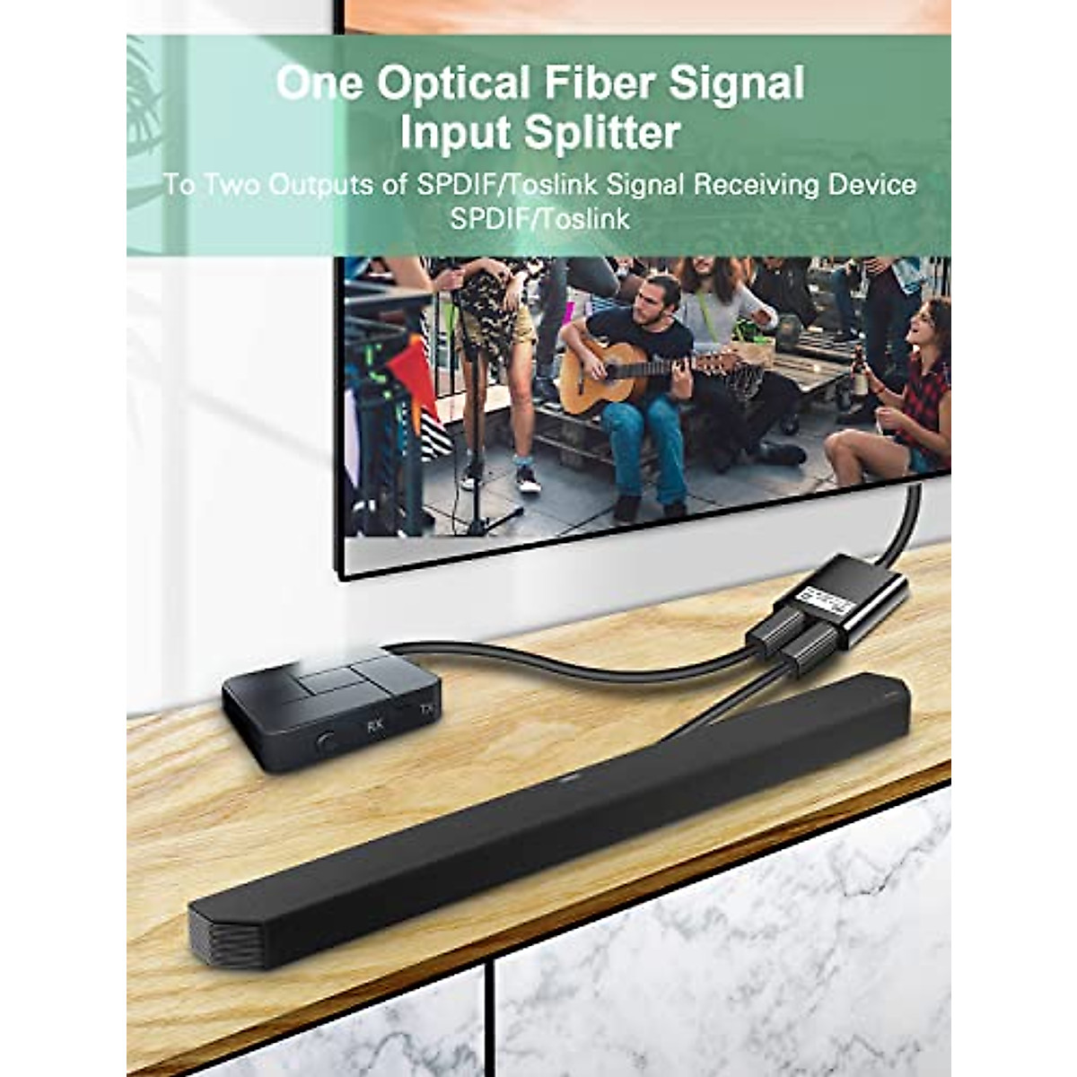 RAWAUX Digital Optical Splitter 1 in 2 Out Toslink Splitter Audio Optical Cable Adapter Fiber Converter 24K Gold Plated Connector for Home Theatre