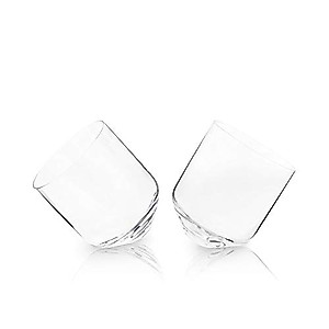 Viski Rolling Crystal Whiskey Tumblers Set of 2 - Premium Crystal Clear Glass, Classic Lowball Cocktail Glasses, Scotch Glass Gift Set - 12 oz
