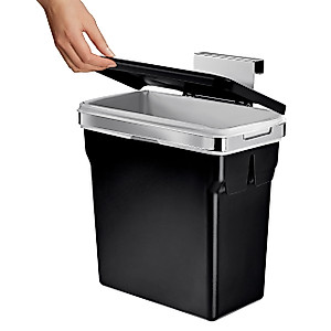 simplehuman 35 Liter / 9.3 Gallon Dual Compartment Under Counter Kitchen Cabinet Pull-Out Recycling Bin and Trash Can & 10 Liter / 2.6 Gallon in-Cabinet Trash Can Heavy-Duty Steel Frame, Black