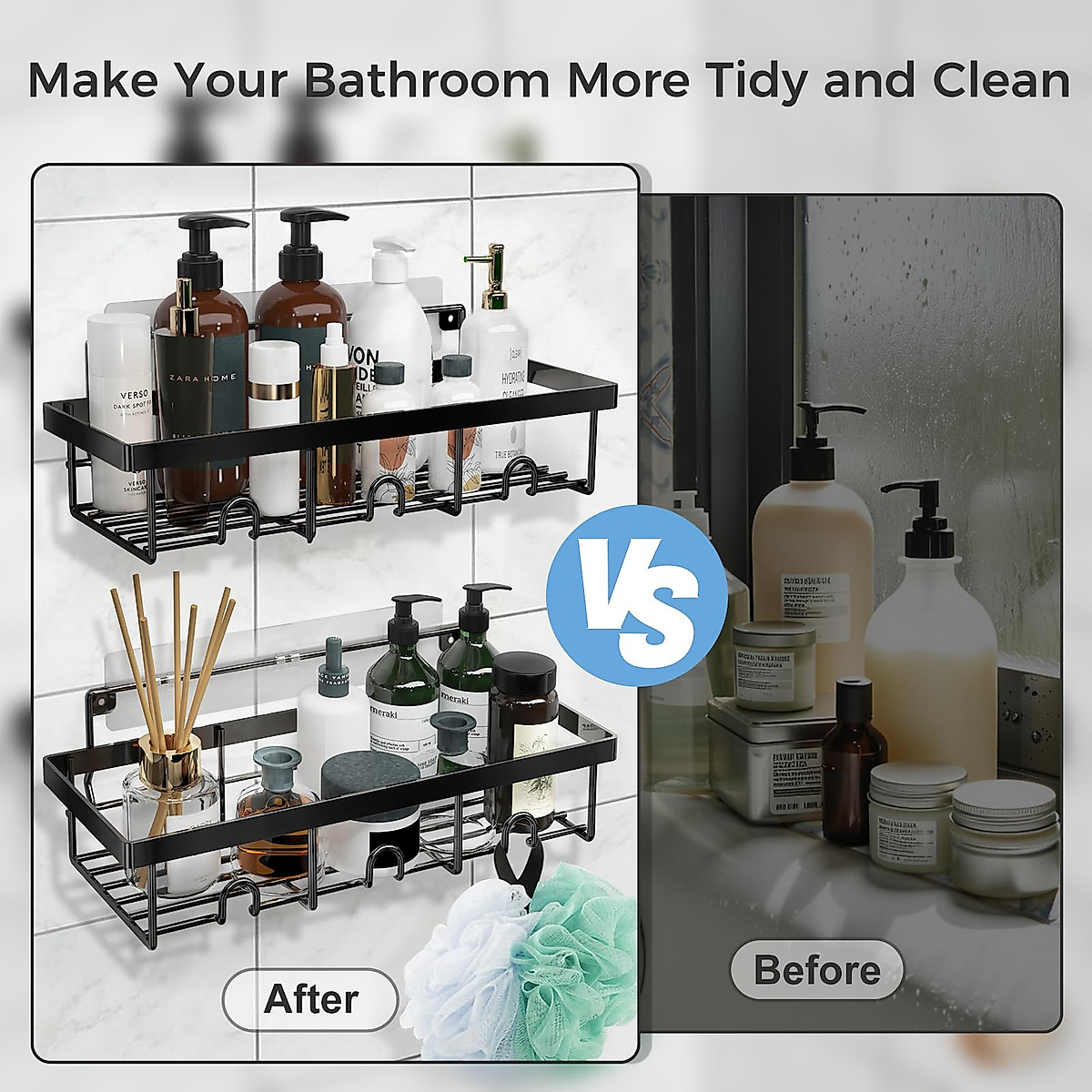 YAWSOUP Adhesive Shower Caddy,4-Pack Shower Shelf,Shower Organizer Can be Wall-Mounted Without Holes,For Shower Organizer&Bathroom Storage.