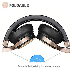 Riwbox BN5 Bluetooth Headphones Over Ear, Folding Stereo Headphones Wired Wireless with Mic Compatible for iPhone/iPad/TV/PC/Online Class/Home Office (Black&Gold)