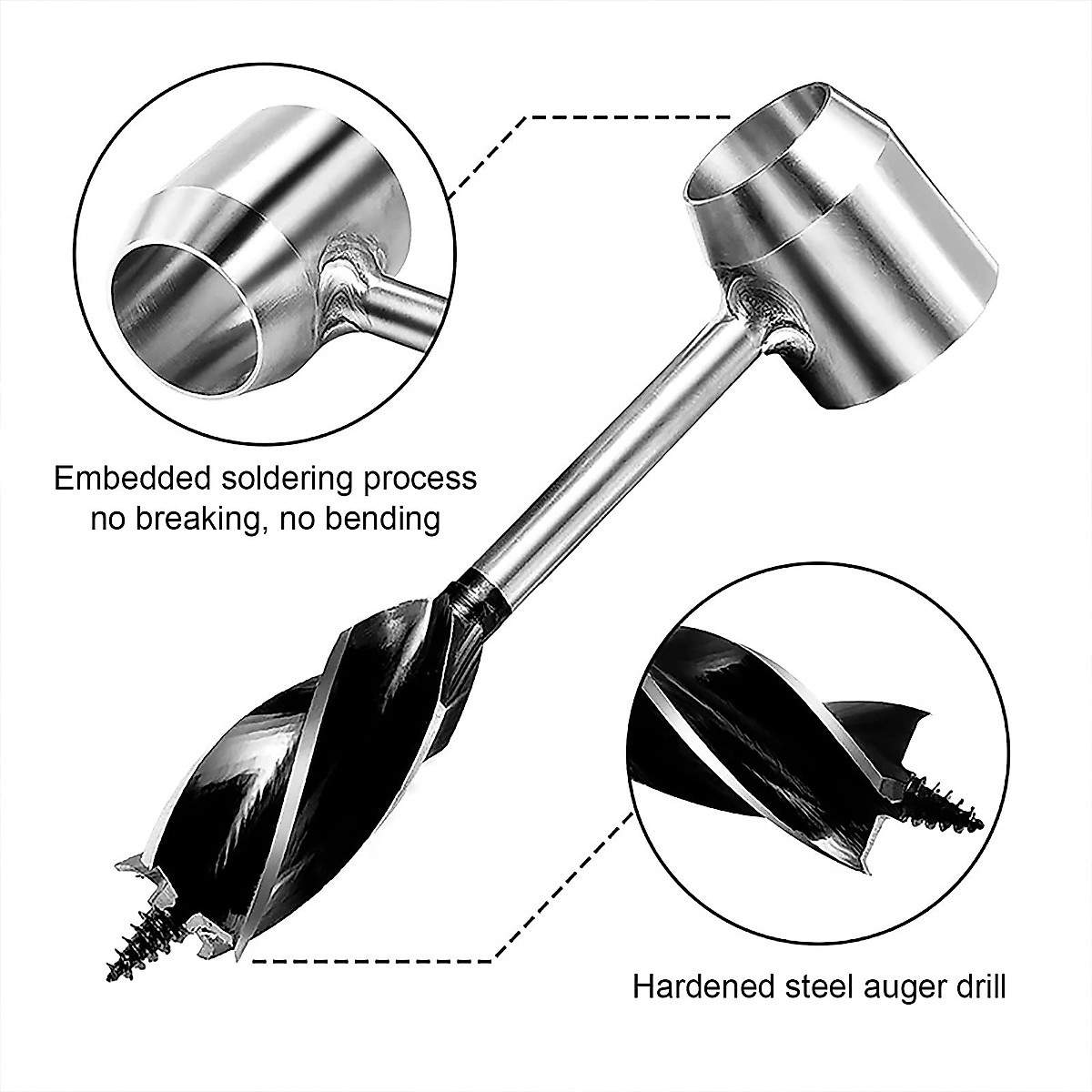 Wood Auger Drill Bit, 1.5" Survival Settlers Tools Scotch Eye Auger Bushcraft Gear And Equipment Manual Wood Auger Peg And Hole Maker Multitool With Leather Case For Camping And Outdoor Backpack (Beige)