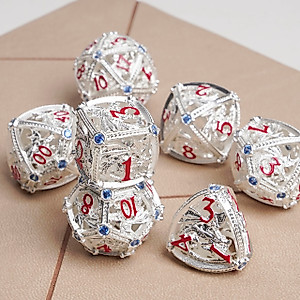 Metal Dice Set Hollow Polyhedral Skull Metal Dice Suitable 7Pcs Set for Dungeons and Dragons RPG MTG Table Games D&D Pathfinder Shadowrun and Math Teaching (Black Plus Gold)