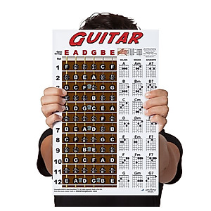 A New Song Music Laminated Guitar Chord & Fretboard Note Chart Instructional Easy Poster for Beginners Chords & Notes 11"x17"