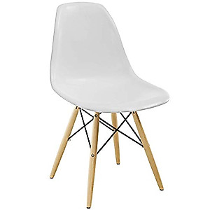 Modway Pyramid Mid-Century Modern Kitchen and Dining Room Chair with Natural Wood Legs in White
