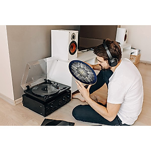 TAZstudio Cork Turntable Mat for Better Sound Support on Vinyl LP Record Player - Original Geometric Design Psychedelic Geometric Black Light Art [4mm Thickness]-m5