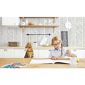 Guvana Striped Peel and Stick Wallpaper Beige White Wallpaper Striped Contact Paper 118" ｘ17.7 Neutral Self Adhesive Wallpaper Removable Line Contact Paper Wallpaper for Bathroom Livingroom Covering