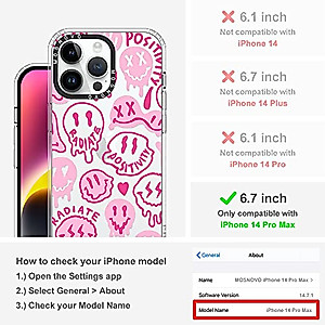 MOSNOVO Compatible with iPhone 14 Pro Max Case, [Buffertech 6.6 ft Drop Impact] [Anti Peel Off Tech] Clear TPU Bumper Phone Case Cover Pink Smiles Face Designed for iPhone 14 Pro Max 6.7"