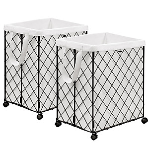 2 Wire Laundry Hamper on Wheels With Removable Liners,Rolling Large Collapsible Metal Laundry Basket,Sturdy Laundry Bag Heavy Duty Hamper,for Dirty Clothes Organization Closet Bathroom Living Room