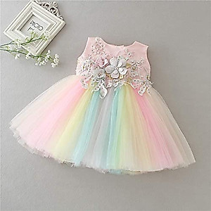 Meiqiduo Baby Girls Dress Infant Christening Birthday Wedding Bridesmaid Party Lace Tulle Flower Dresses (3M/0-6Months, Multicoloured)
