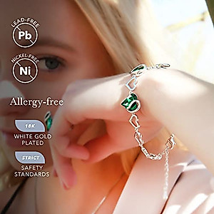 Leafael Infinity Love Heart Link Bracelets, May Birthstone Crystal Bracelet for Women, Silver Tone Jewelry Gifts for Her, Emerald Green, 7-inch Chain and 2-inch Extender
