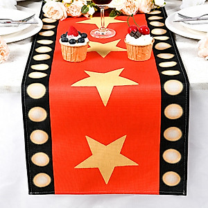 2 Pcs 13 x 72 Inch Movie Night Table Runner Red Movie Theme with Gold Star Design Movie Night Red Carpet Decoration for Movie Night Birthday Party Supplies（red）