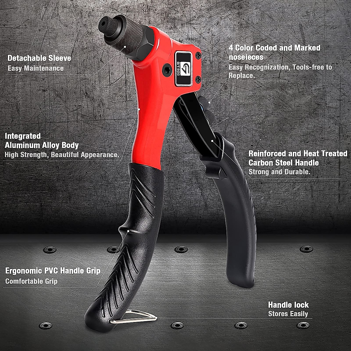 Rivet Gun, GIANTISAN Pop Rivet Tool Kit with 200 Rivets and 4 Drill Bits, Manual Hand Riveter Kit with Rugged Carrying Case