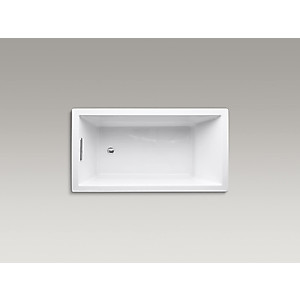 KOHLER K-1130-0 Underscore Rectangle 60-Inch x 32-Inch drop-in bath with end drain, White