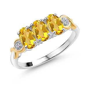 Gem Stone King 925 Silver and 10K Yellow Gold Oval Yellow Citrine and White Lab Grown Diamond Ring For Women (1.37 Cttw, Gemstone Birthstone, Available In Size 5, 6, 7, 8, 9)