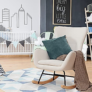 PrimeZone Comfy Rocking Chair for Nursery - Glider Chair with High Backrest, Armrests & Upholstered Pad, Bedroom Nursery Rocker Chair for Baby & Kids, Ivory White