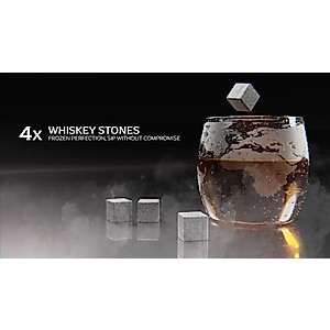 SALE | Whiskey Decanter Globe Set with 2 Etched Globe Whisky Glasses - Included - Whiskey Stones, Ice Tong, Coasters - Gifts For Men Dad - Liquor, Bourbon, Scotch, Vodka with a Wood Stand - 850ml