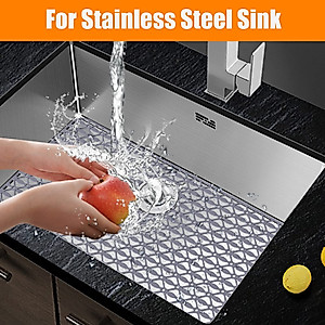 JUSTOGO Sink Protectors for Kitchen Sink 27.5'' x 15.7'', Kitchen Sink Mats Heat Resistant Silicone Mat for Stainless Steel Sink, Sink Mats for Bottom of Kitchen Sink, Rear Drain