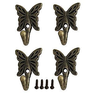YYANGZ 4Sets Antique Hangers Butterfly Patterned Wall Mounted Hanger Bronze Hooks Butterfly Hooks for Hanging Clothes Hook Up Towel Coat Hat Scarf Jacket Bag with Screws