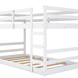 Prohon Twin Over Twin Bunk Bed for Kids Teens, Low Bunk Bed with Ladder and Guard Rail, Space Saving Bunkbed Solid Wood Slats Support No Box Spring Needed, Gray