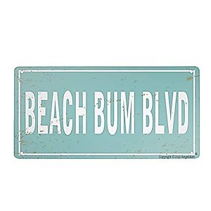 Retro Metal Sign Vintage Tin Sign Beach Bum BLVD Sign for Plaque Poster Cafe Wall Art Gift 12 X 6 INCH