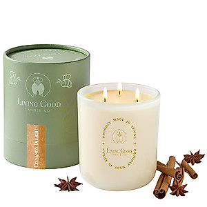 Fall Fresh Cinnamon Bark Essential Oil - Warm & Spicy Pure Beeswax Candle - 90+ Hours Long Burning - Non-Toxic Scented Candles for Autum Home Decor & Aromatherapy for Anxiety Relief - Natural - 15 OZ