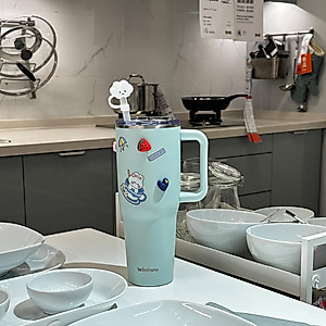 winiwo 40 oz Tumbler with Handle and Straw, D.I.Y Gift for Her, Stainless Steel Travel Mug, Iced Tea or Coffee, Insulated Tumbler with Stickers, Keeps Beverages Cold Up to 24 Hours