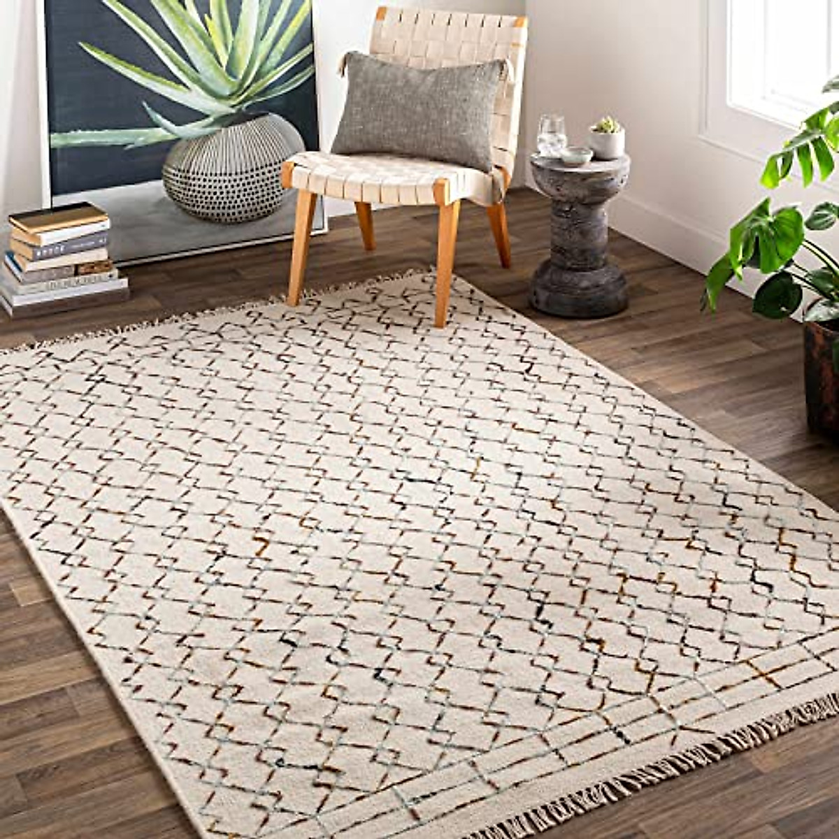 Hauteloom Husum Wool Living Room, Bedroom Area Rug - Bohemian, Transitional - Cream, Mustard, Medium Brown - 8' x 10'