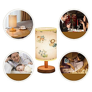 LOPYEIJFG Minimalist Bedside Table Lamp Safari Animals Watercolor Cute Baby Nursery Seamless Wood Nightstand Lamp Bedside Desk Lamp Wood Base Flaxen Fabric Shade for Bedroom Living Room, 5.5x11inch