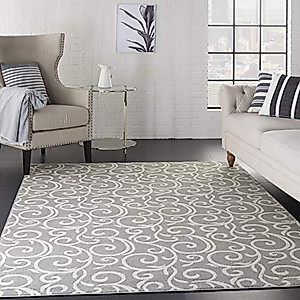 Nourison Grafix Floral Grey 6' x 9' Area -Rug, Easy -Cleaning, Non Shedding, Bed Room, Living Room, Dining Room, Kitchen (6x9)