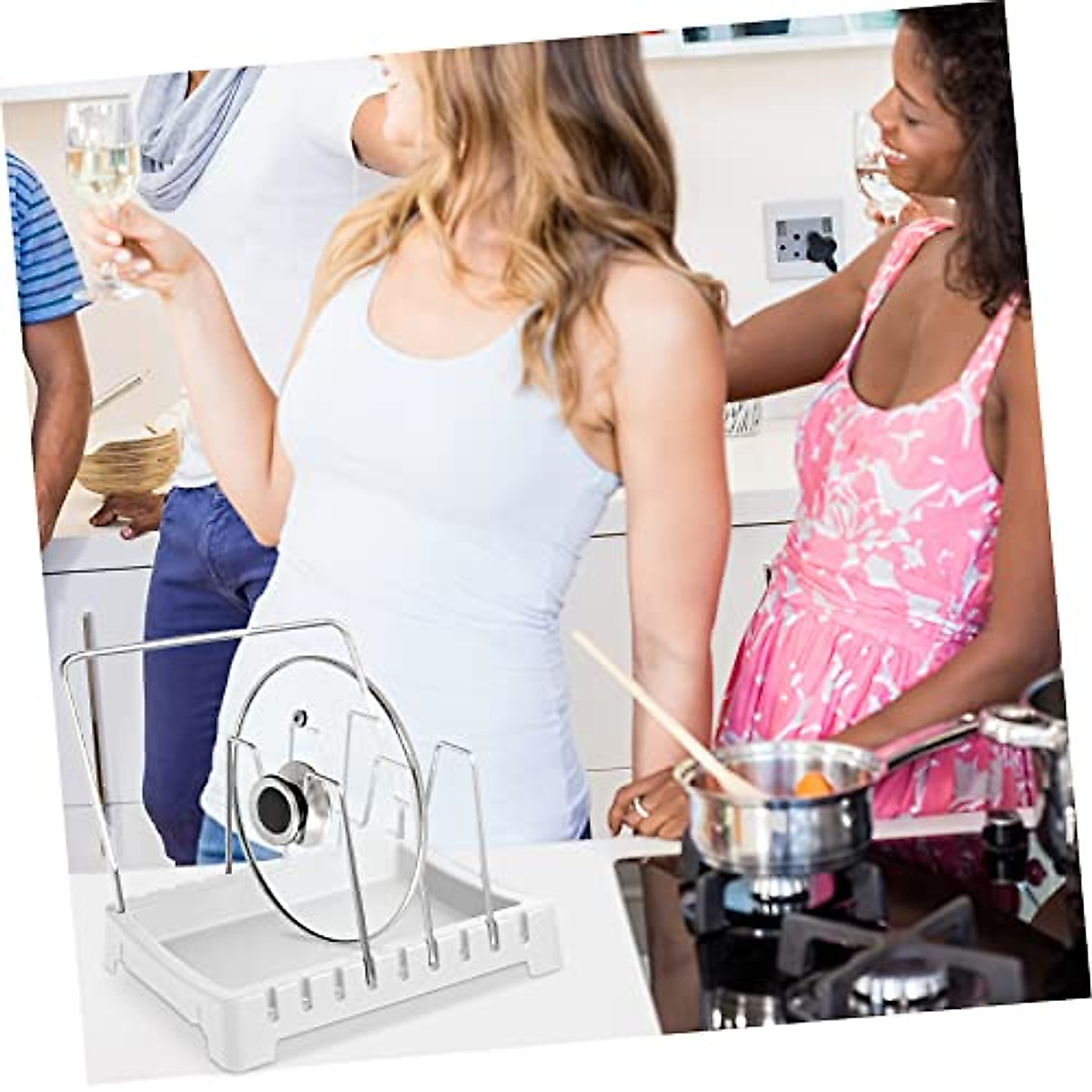 Hoement 2pcs Desktop Storage Rack Desktop Stand Metal Stand Wall Mounted Dish Drying Rack Cutting Board Rack Pan Lid Holder Pot Lid Stand Pan Cover Rest Home Supply Cooking Ladle Holder