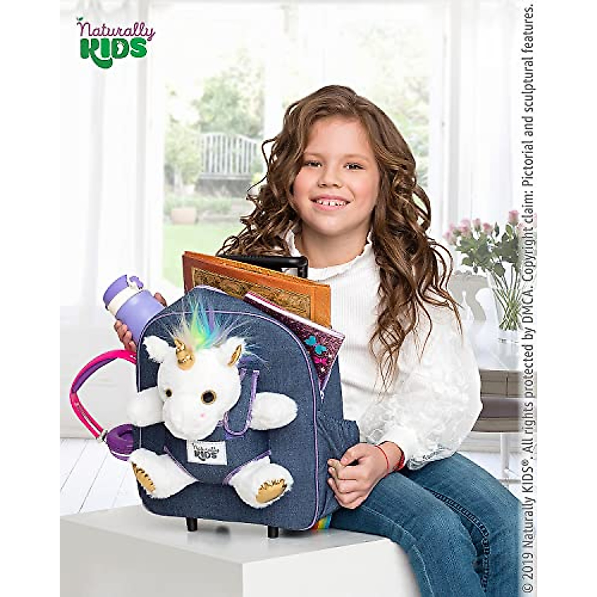 Naturally KIDS Rolling Backpack for Girls, Toddler Luggage for Girls, Toddler Suitcase for Girls, Toddler Unicorn Backpack for Girls 4-6, Kids Backpacks Girls Kindergarten, Roller Backpacks Girls Boys