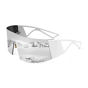 FEISEDY Oversized Flat Top Futuristic Wrap Sunglasses One Piece Goggles for Women Men Fashion Shades B4054