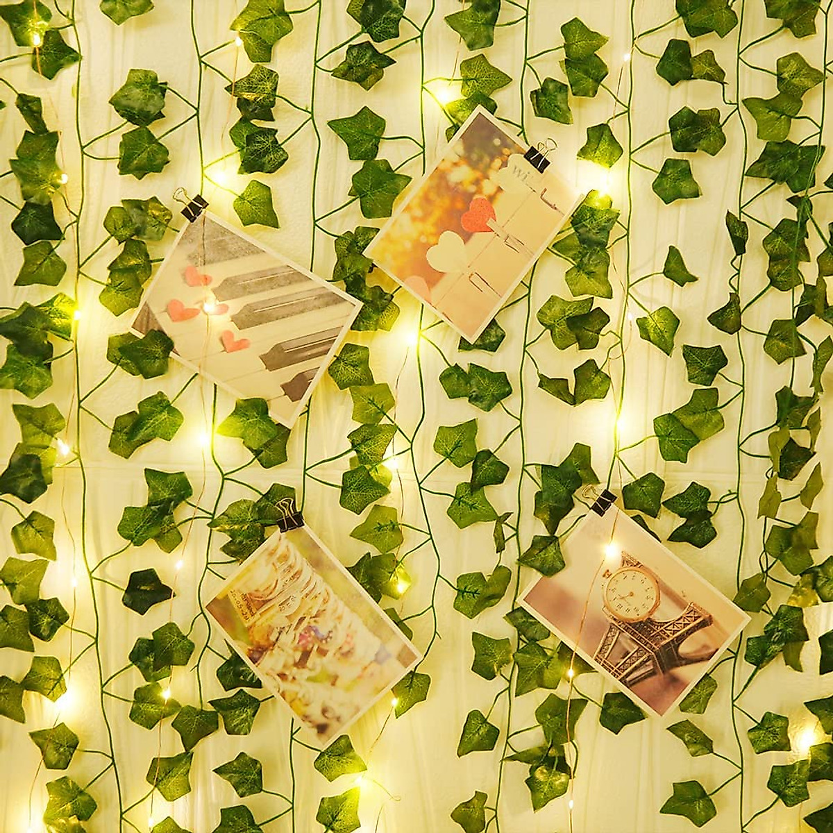 18 Pcs 118ft Artificial Ivy Garland Fake Vines Plants Vine with 200 Led String Lights and Remote Control for Bedroom Garden Home Kitchen Office Outdoor Wall Decor