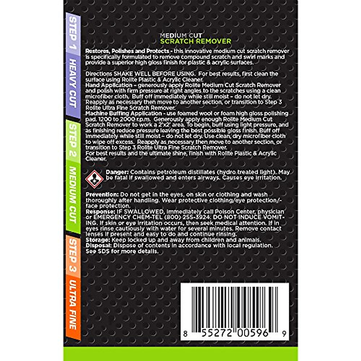 Rolite - RSR4STEP4zCP 's 4 Step Scratch Removal System for Plastic & Acrylic (4 fl. oz.) with Cleaner, Heavy Cut, Medium Cut and Ultra Fine Combo Pack