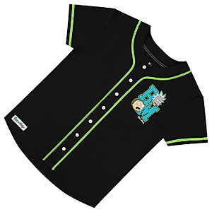 RICK AND MORTY Mens Jersey Mens Baseball Jersey - Rick & Morty Mesh Button Down Jersey (Black, Medium)