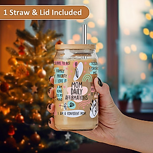 LEADO Mom Daily Affirmations Cups, 16 oz Iced Coffee Cup with Lid and Straw - Mom Gifts from Daughter, Son - Birthday, Inspirational, Christmas Gifts for Mom, Boy Mom - Mama Tumbler, Mom Cup