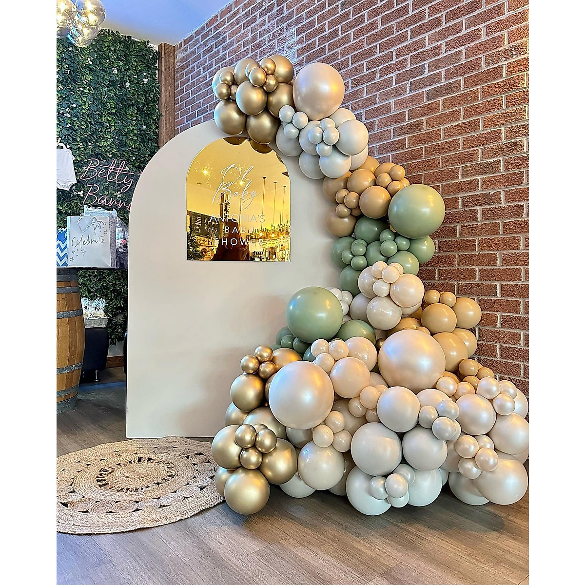 148pcs Neutral Nude Balloon Garland Arch Kit Pearl White Nude Tan Balloons Double Stuffed Green Balloon Garland for Bride Wedding Shower Woodland Jungle Theme Birthday Boho Party Decorations